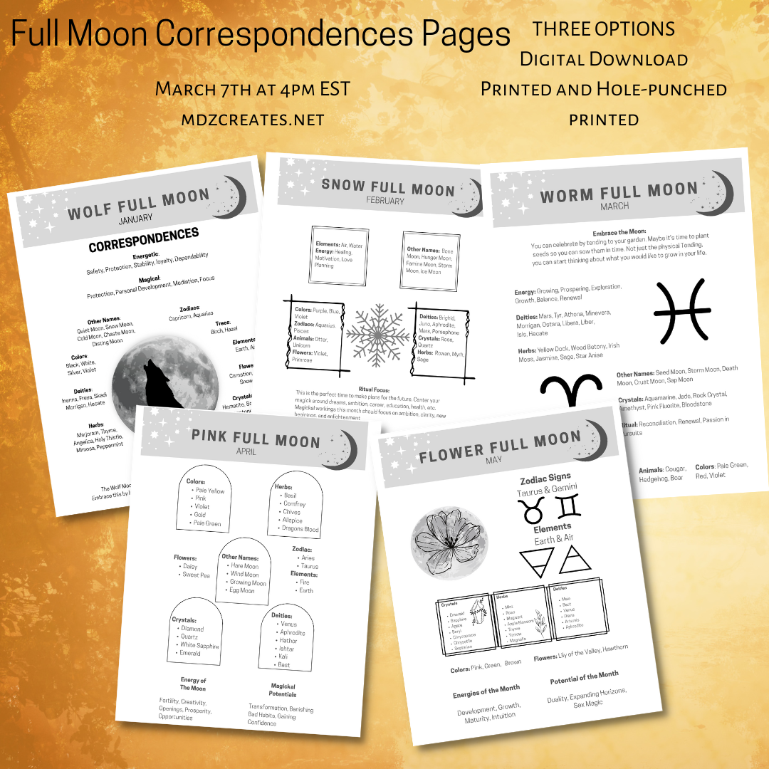 Full Moon Correspondence Pages – Digital Grimoire Printable (12 Pages ...